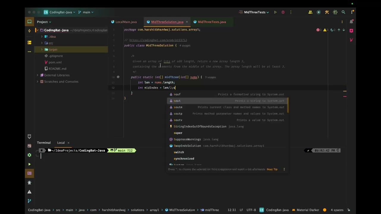CodingBat Java | Array-1 Section | midThree