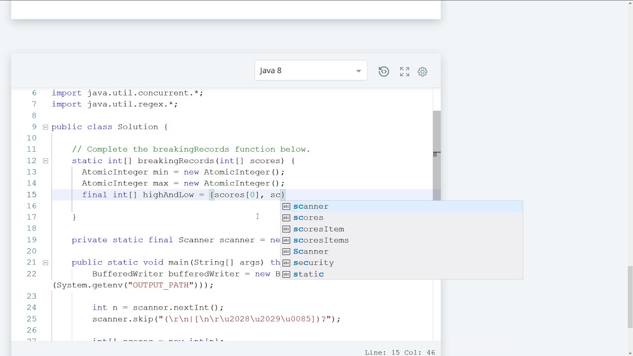 Hackerrank Breaking the Records Java Solution