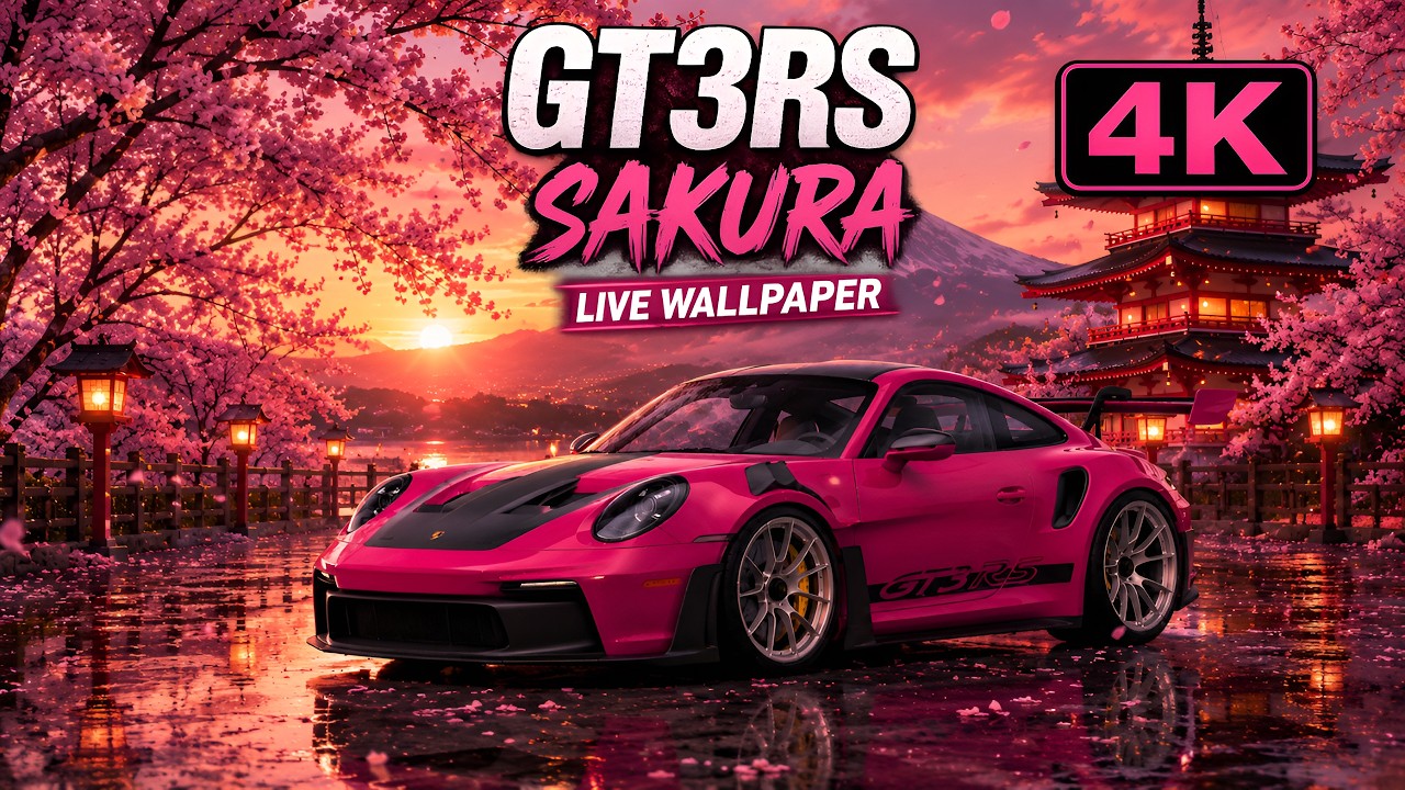 Porsche GT3RS Sakura Live Wallpaper 4K | Japanese Pink Aesthetic (3 Hours)