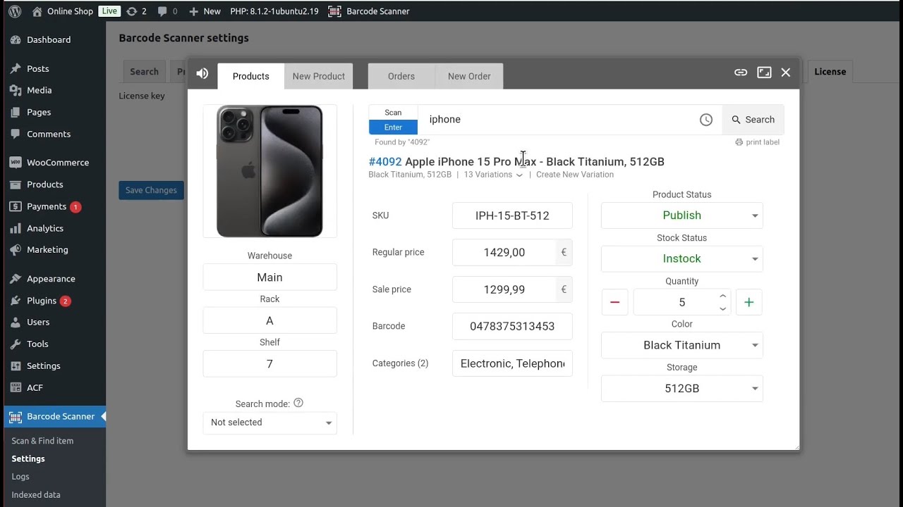 Barcode Scanner plugin for WooCommerce/WordPress: Installation and connecting the scanner device