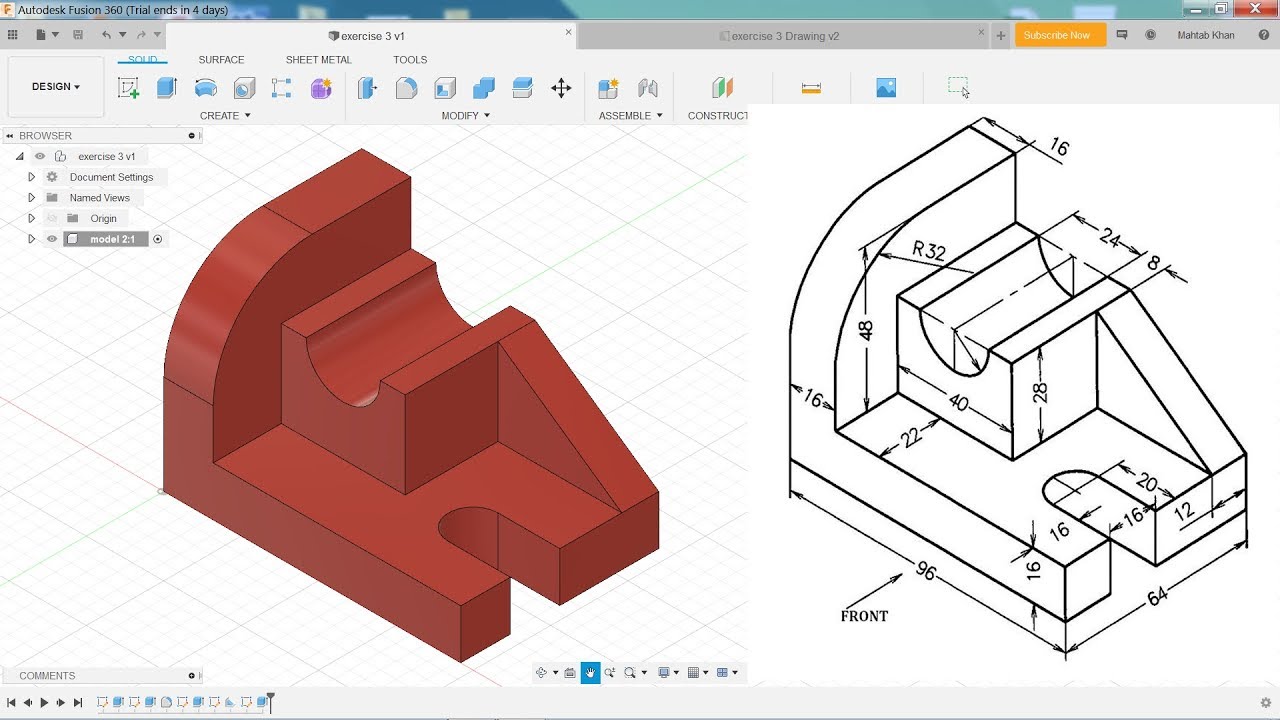 Autodesk Fusion 360 Tutorial for Beginner Exercise 3