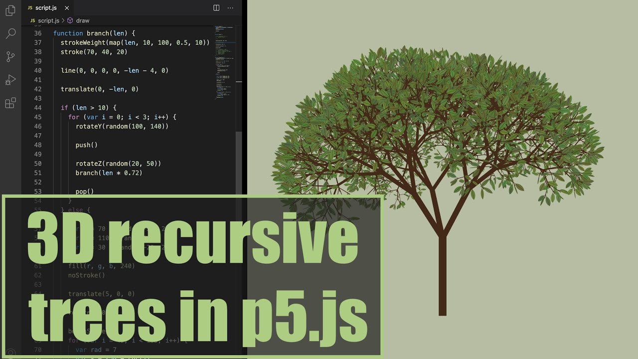 3D realistic, recursive trees in p5.js | Coding Project #14