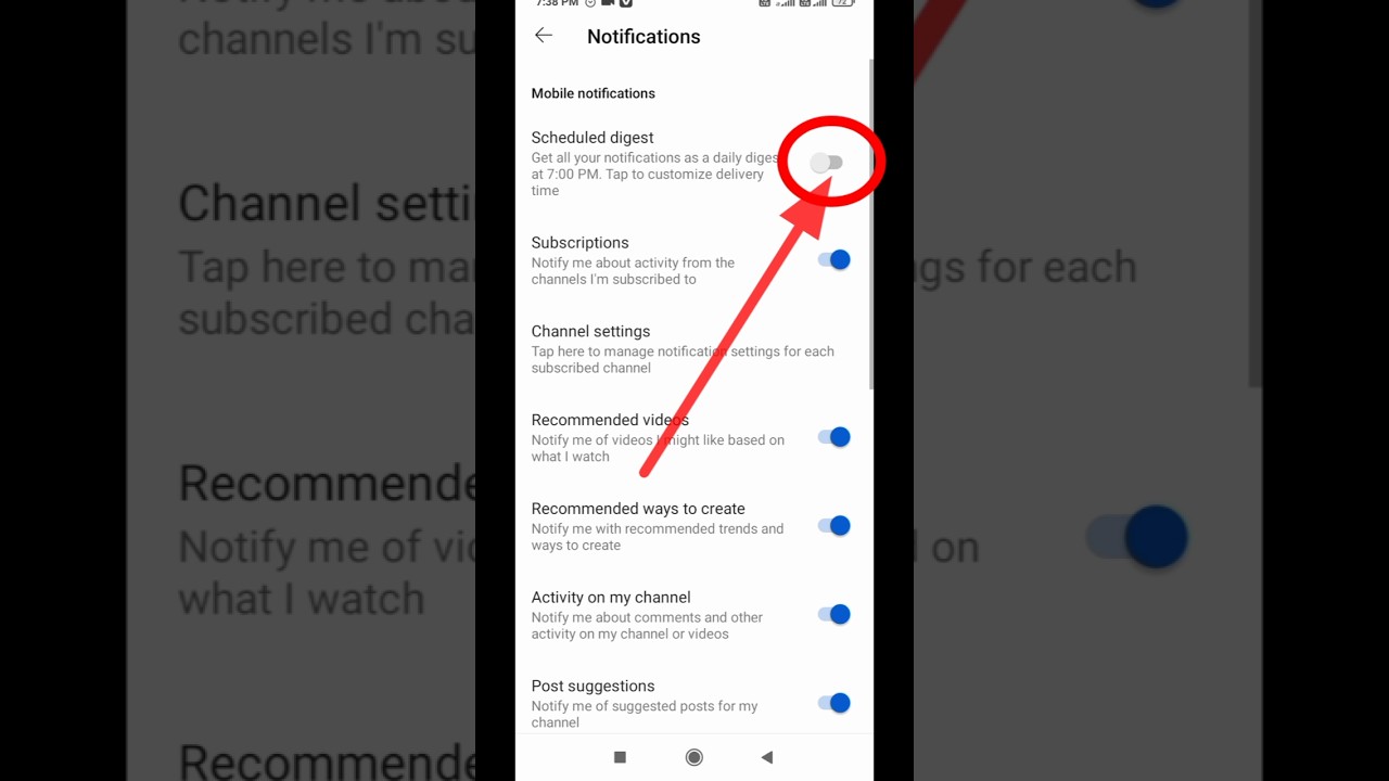 Enable your scheduled daily digest in the YouTube app