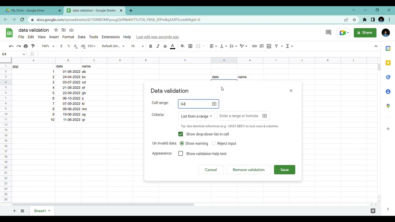 data validation  with simple example