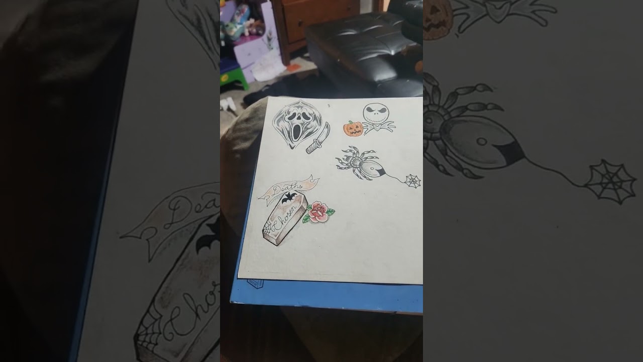 Halloween tattoo flash sheet
