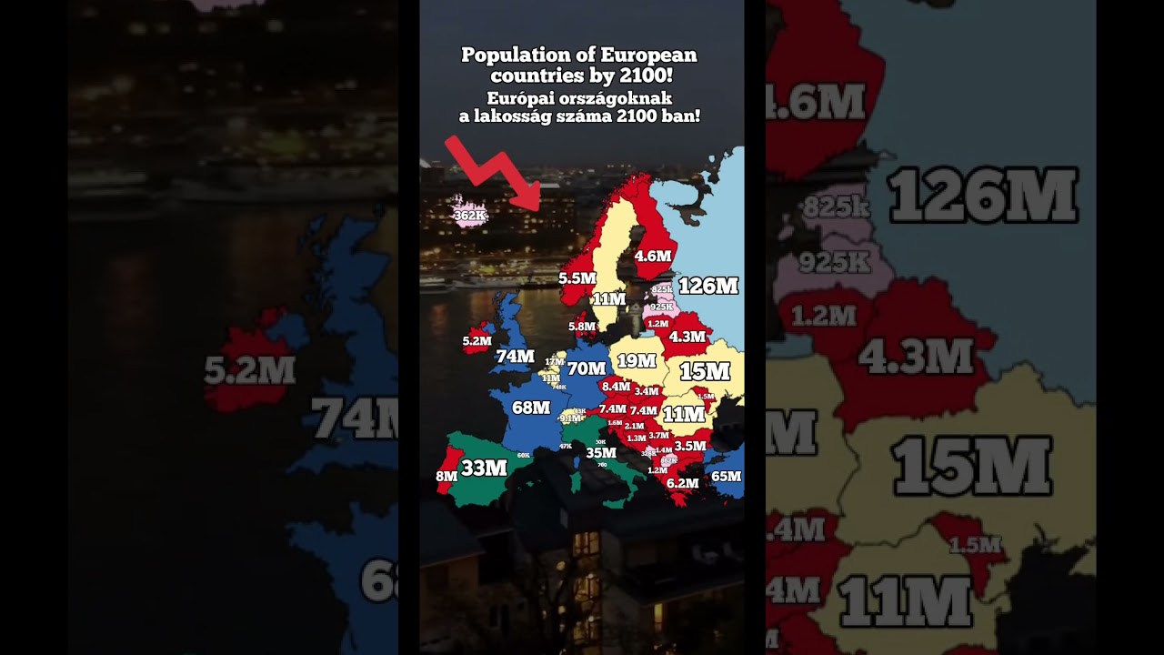 Population of European countries by 2100! #europe #hungary #map #zemplén #shorts