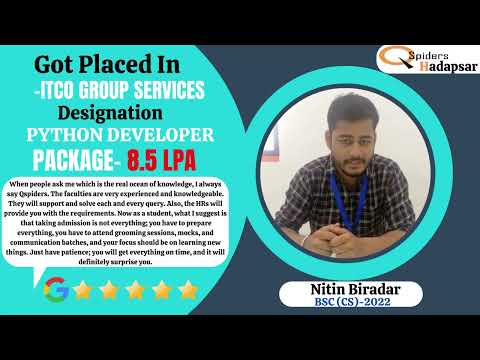 QSPIDERS/JSPIDERS HADAPSAR STUDENT GOT PLACED AS PYTHON DEVELOPER, CONGRATULATIONS NITIN