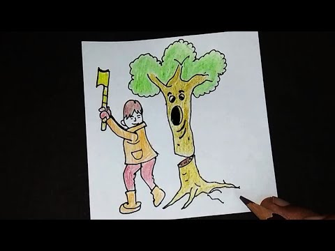 How To Draw SAVE TREES Drawing Tutorial || Don’t Cut TREES ||Save EARTH ...