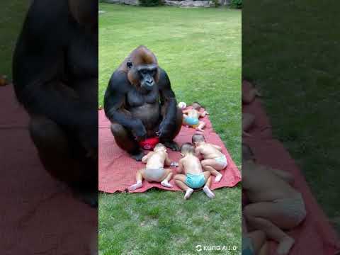 Baby and gorilla interact intimately ...#gorillababy #cute #animals #gorilla #baby