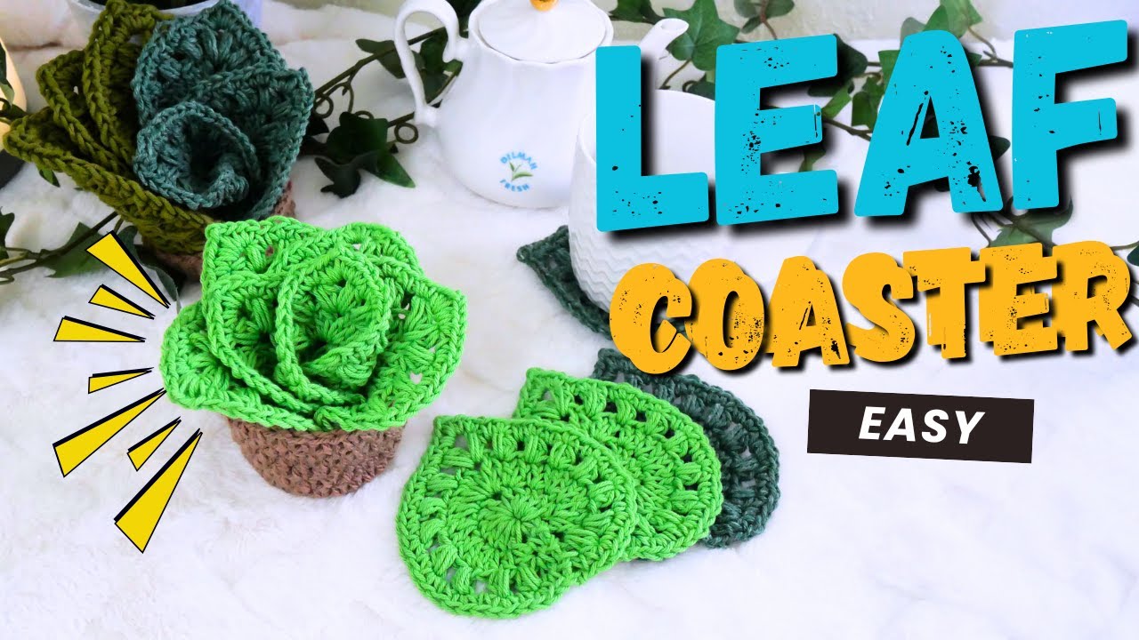 Easy crochet leaf coaster pattern for beginner | how to