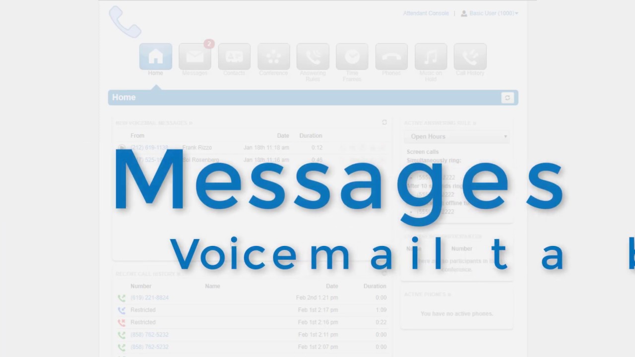 Basic User: Voicemail Messages Tab