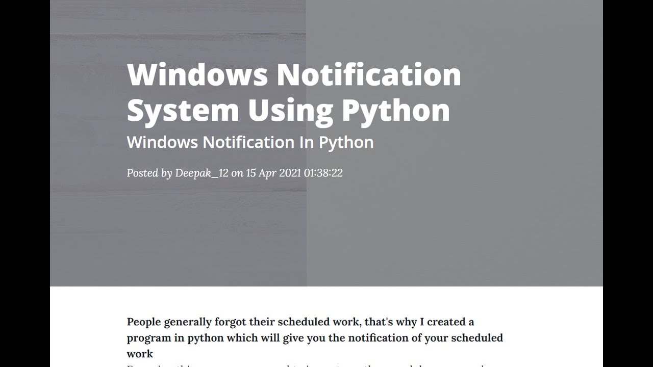 Get Windows Notification for your specific work in Python | Windows Notification system in python