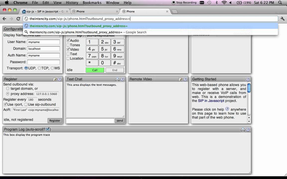 SIP in Javascript demonstration