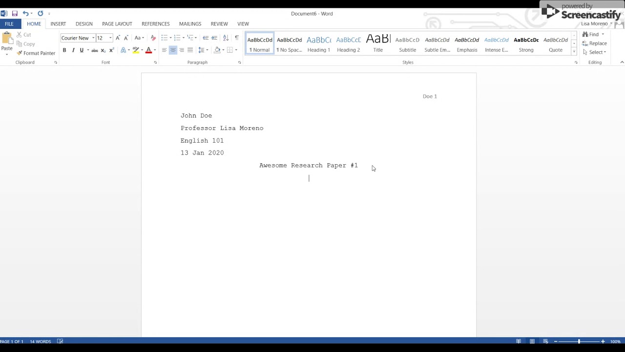 MLA manuscript format