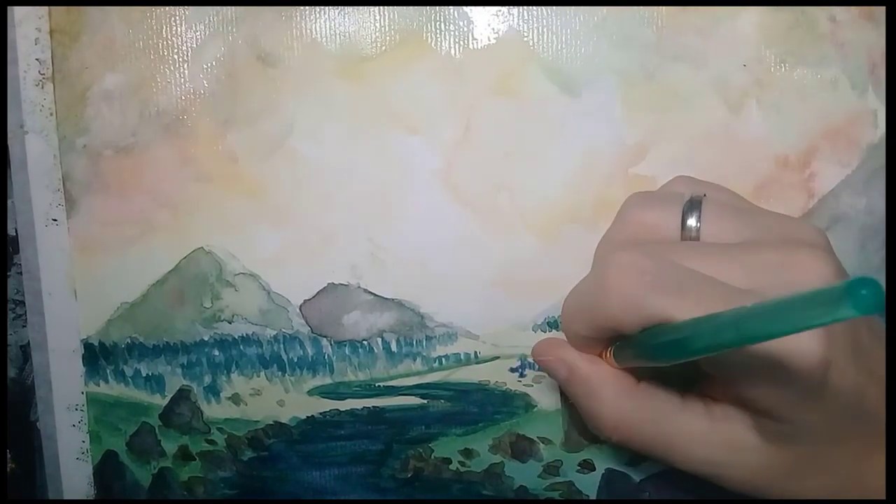 WATERCOLOR FANTASY LANDSCAPE PAINTING - RELAXING -SOOTHING - HEALING ART