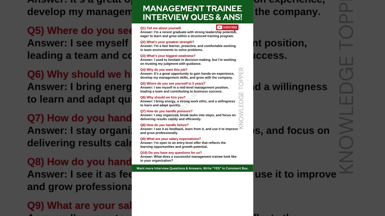 Management Trainee Interview Questions and Answers
