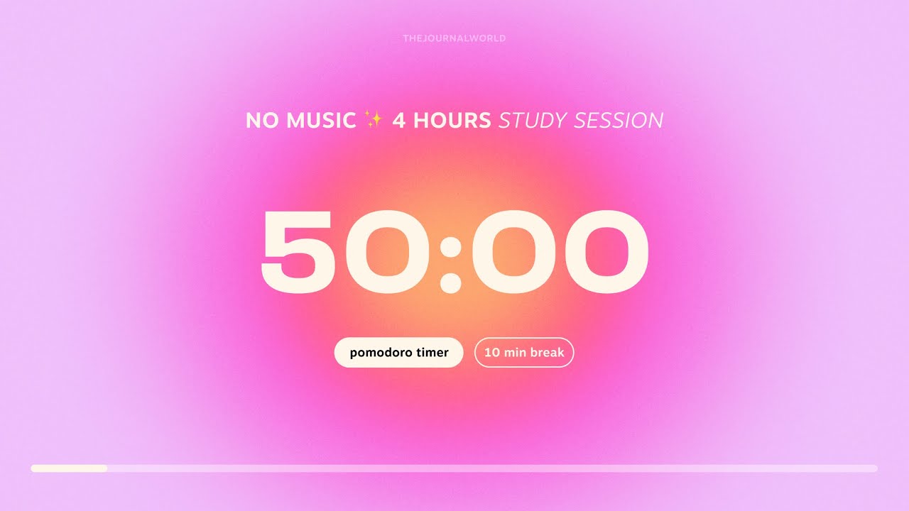 4-hour Pomodoro Timer for Studying | 🩷 Study Session with 10 min breaks | Aesthetic Focus Countdown