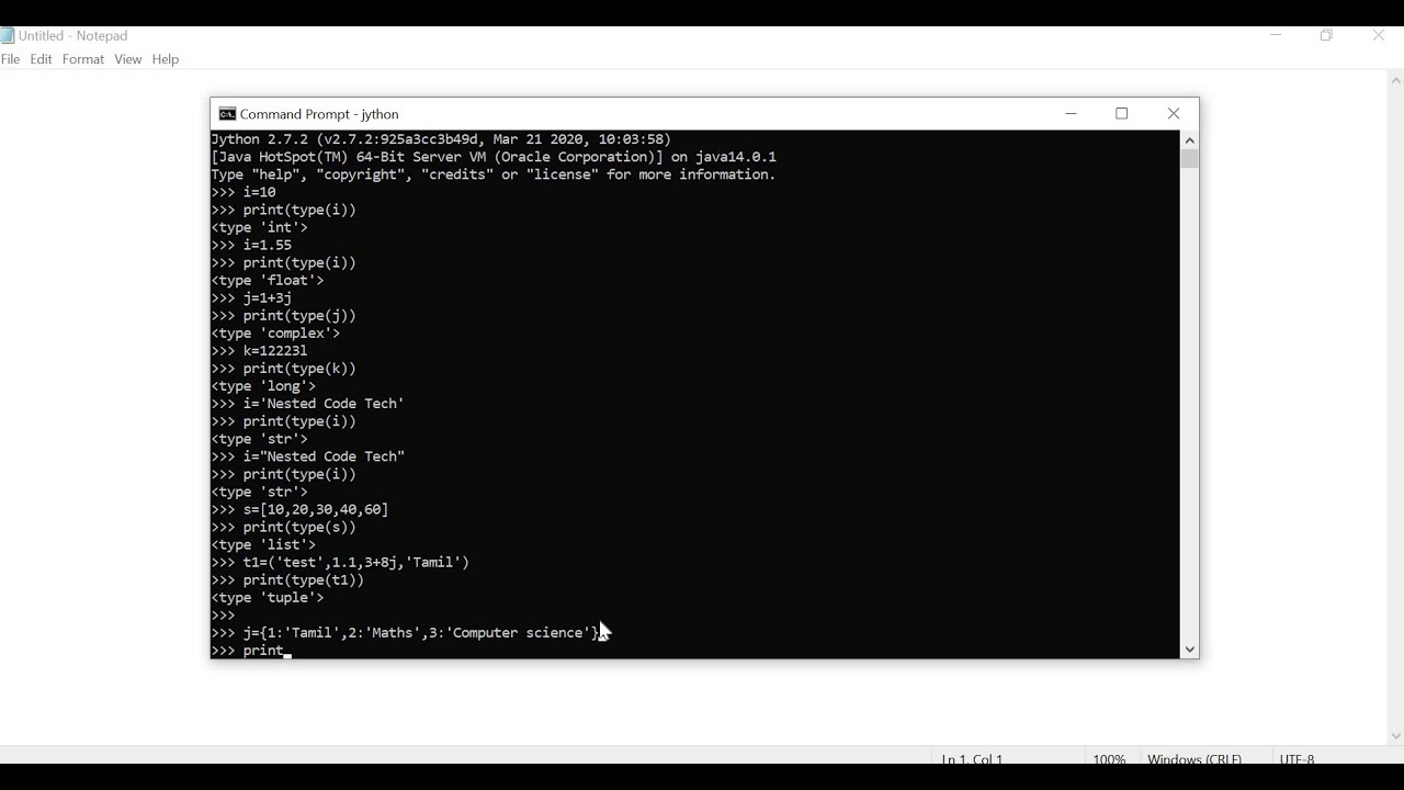 Jython (Java Python) -  Data Types Example