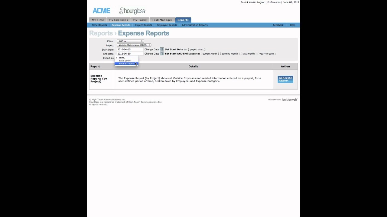 HourGlass - Expense Reports