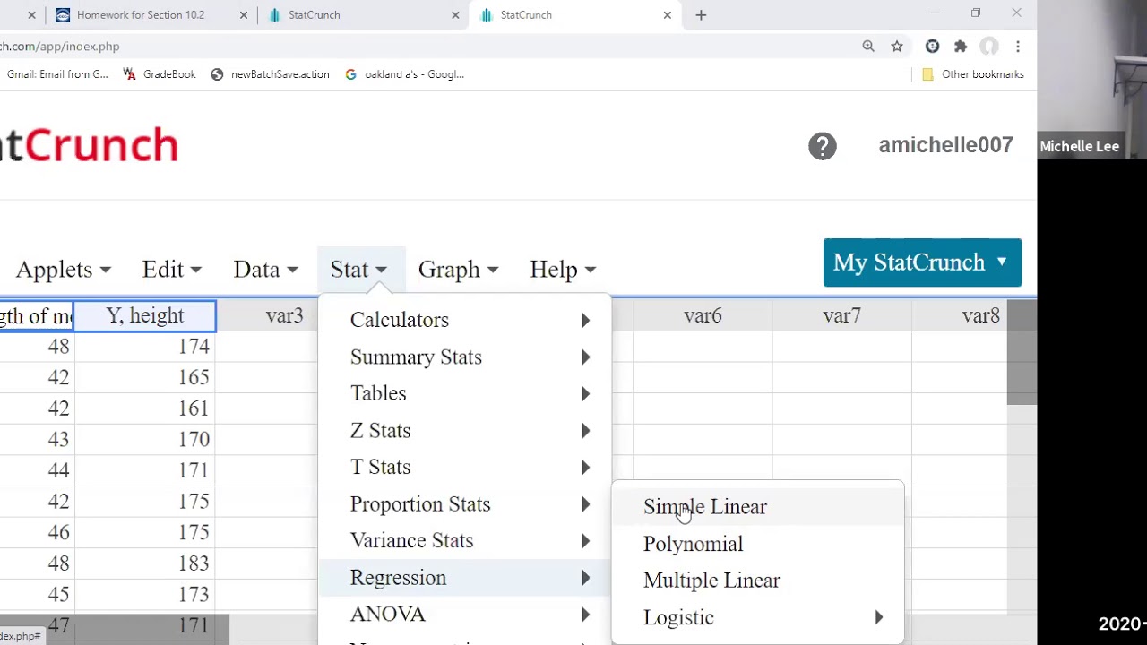 StatCrunch: Sample Linear Correlation Coefficient