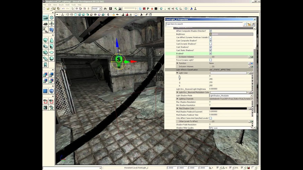 UDK Tutorial Part 51 : Simple Level- Pointlight Properties