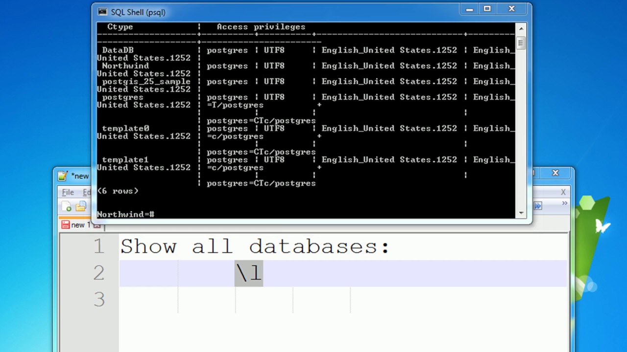 PostgreSQL - SQL Shell - Show all databases