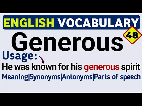 Generous Usage And Meaning With Example Sentences| English Vocabulary For Exams