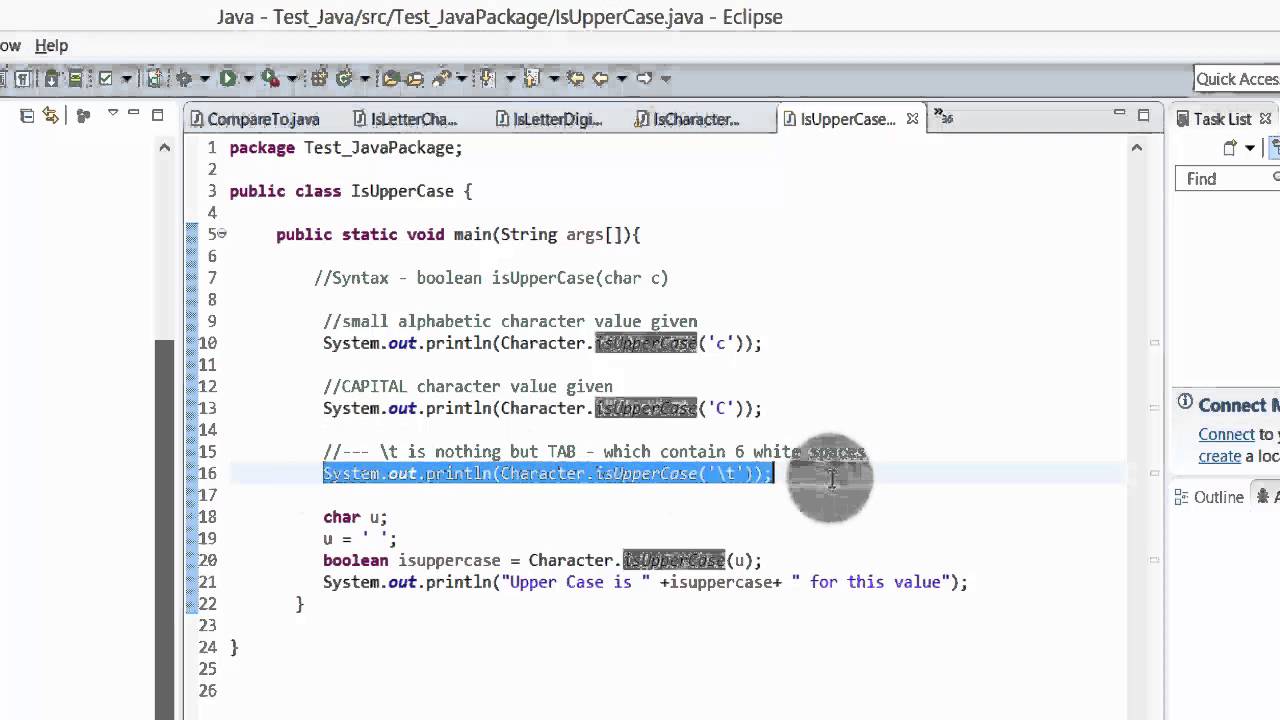 Java Tutorial - isUpperCase() method to find if the character is a letter