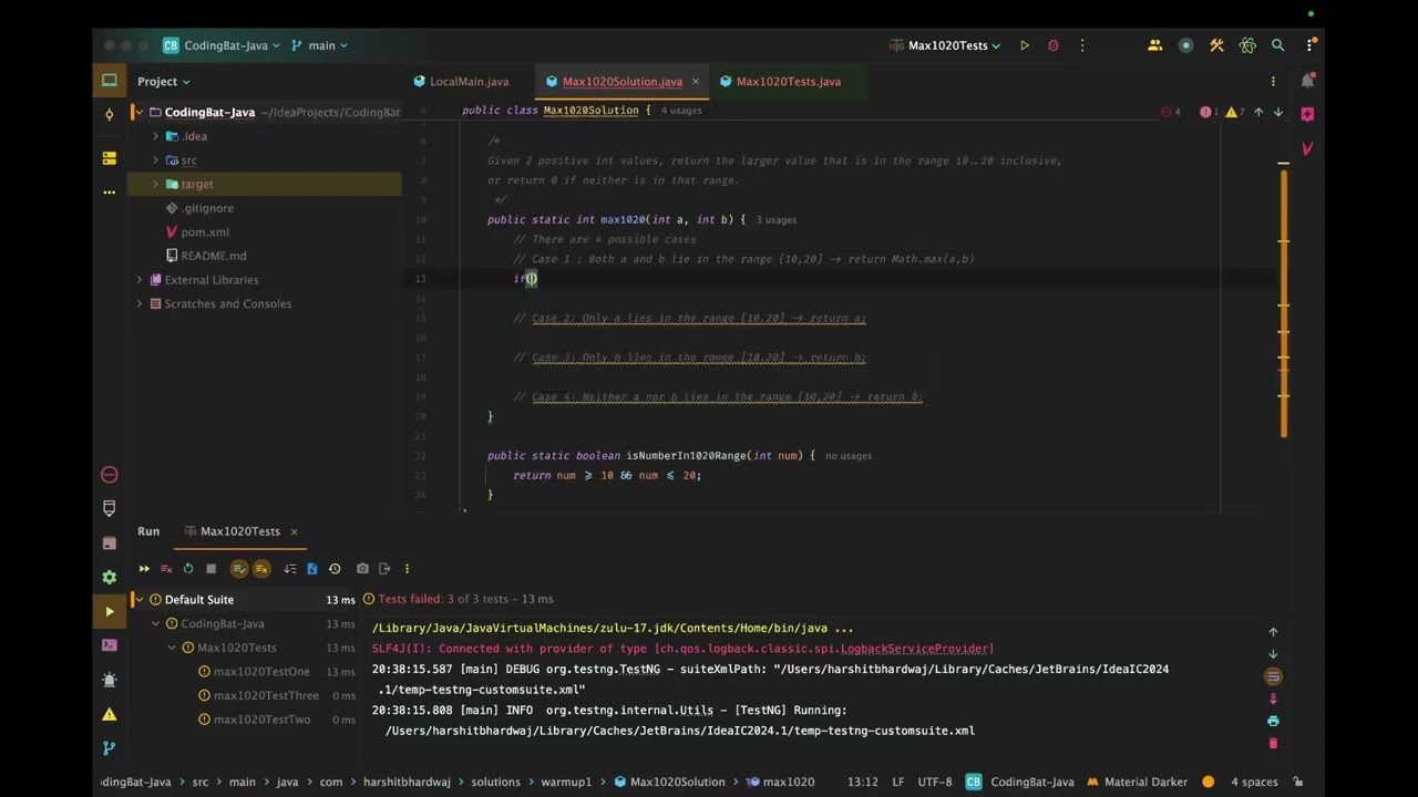 CodingBat Java | Warmup-1 Section | max1020 Problem