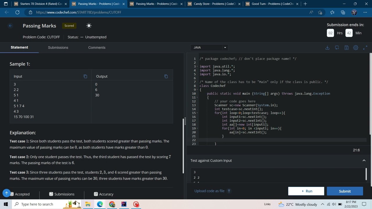 Passing Marks  Starters 78 Codechef solution in java