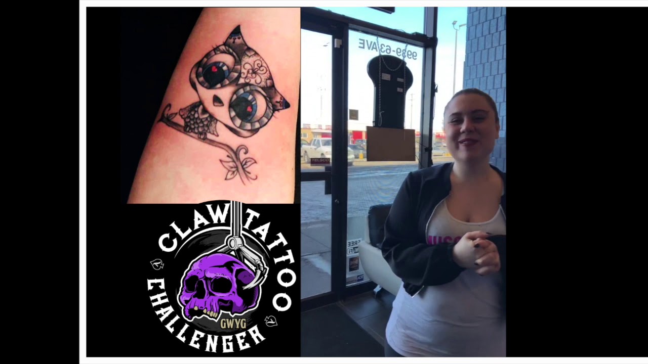 OWL IN TREE CLAW TATTOO