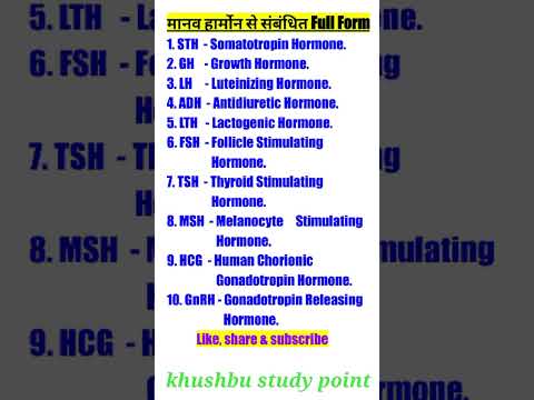 मानव हार्मोन से संबंधित Full Form | STH | GH | LH | ACTH | FSH | TSH | ADH | KTH | MSH | HCG | HPL