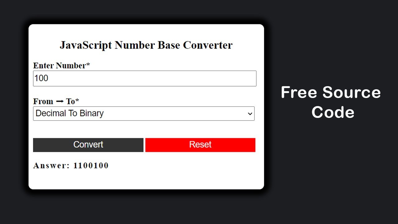 Number Base Conversion | JavaScript Projects For Beginners