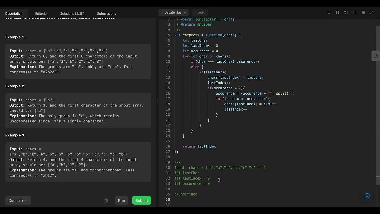 String Compression Algorithm - LeetCode Problem 443