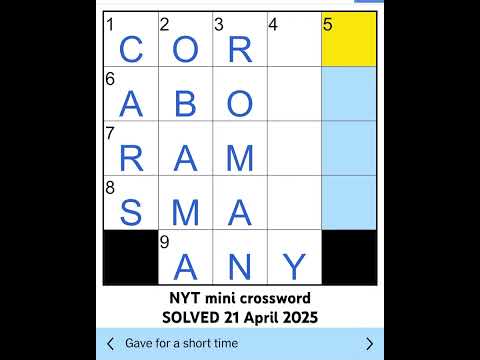 NYT Mini crossword SOLVED , 21 April 2025!! Solved in seconds ☺️ #crosswordpuzzles #unscramble