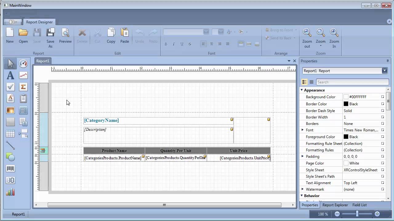 DevExpress WPF Reports: End-User Designer Overview