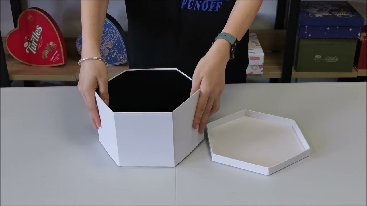 White hexagon foldable gift box