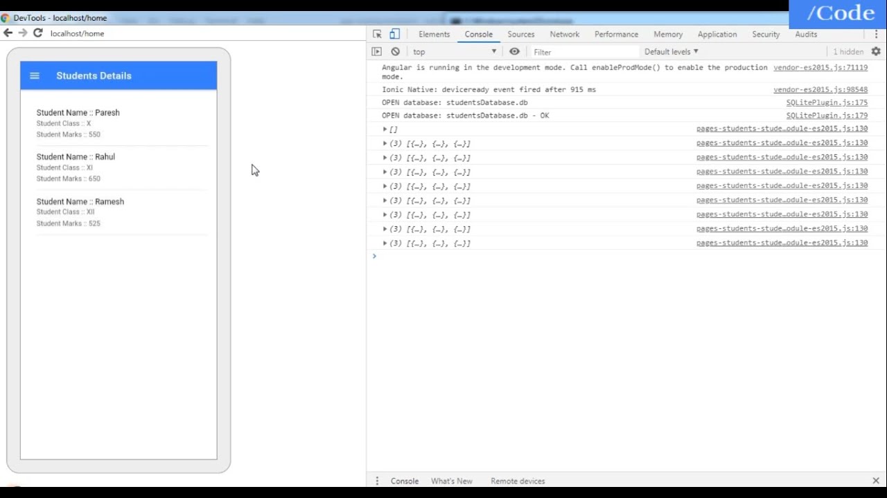 SQLite Database in Ionic 4:  Project Setup and SELECT Query with App Debugging