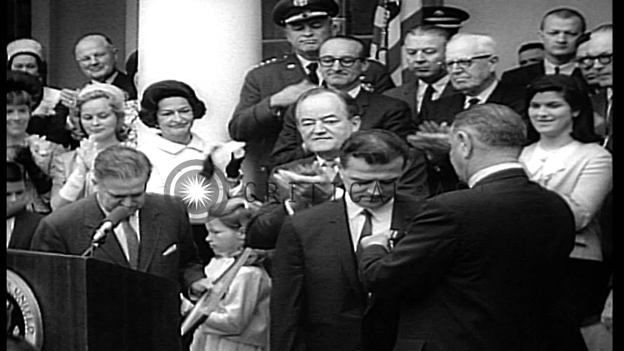 US President Johnson pins medals on crew of 'Gemini IV'  at White House in Washin...HD Stock Footage
