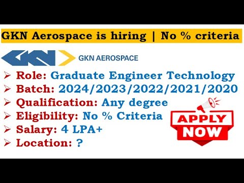 GKN Aerospace is hiring 2024/23/22/21/20 batch | No % Criteria | Required Skills | Selection Process