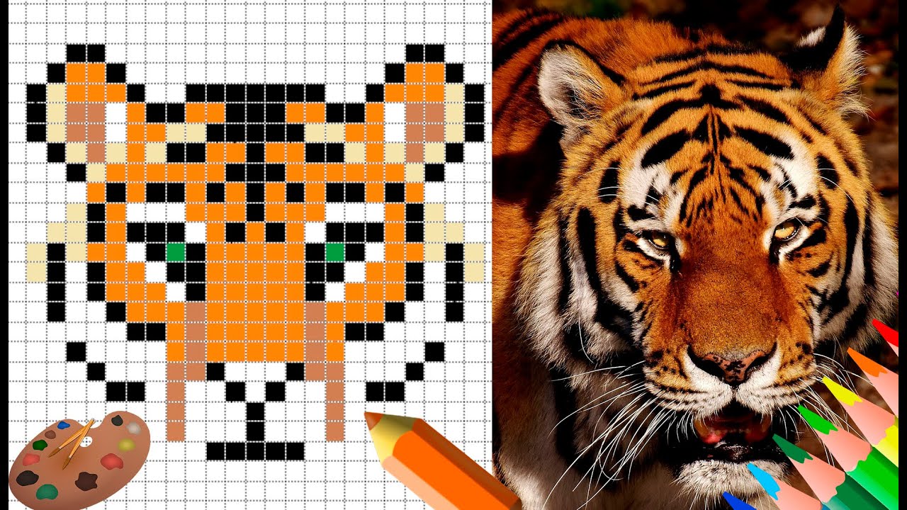 🎨[PIXEL ART]🎨 How to draw a tiger. Tutorial.