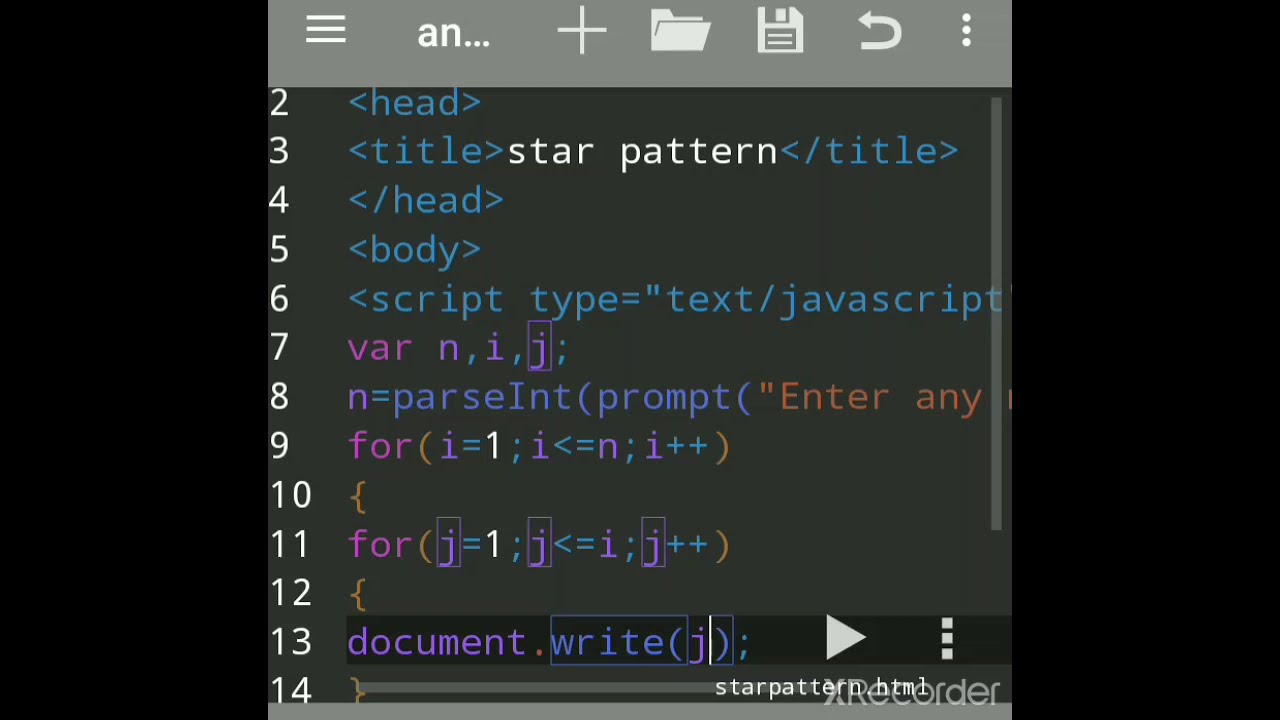 JavaScript Program To Print Star Pattern And Number Pattern | JavaScript Star Pattern Web Coding