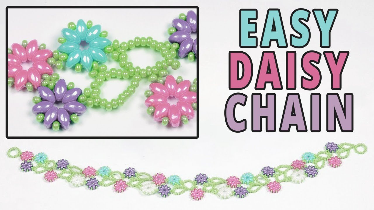 Easy Beaded Daisy Chain Bracelet with Seed Beads and 2 Hole Beads
