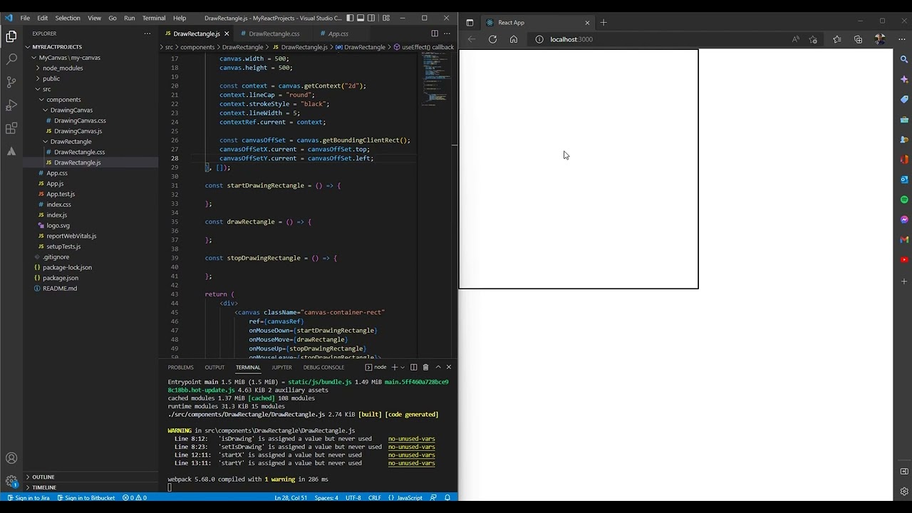 Draw rectangle on canvas using mouse | Canvas API | React js