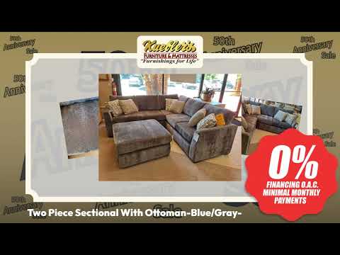 Two Piece Sectional With Ottoman-Blue/Gray-With Six Accent Pillows-Avail... - Come See It in Person