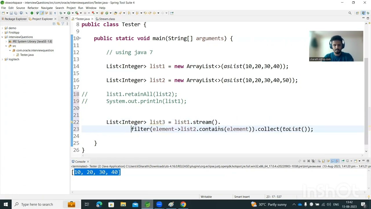Java program to find common elements from the two given lists using Java 8 (stream API) #java8 #code