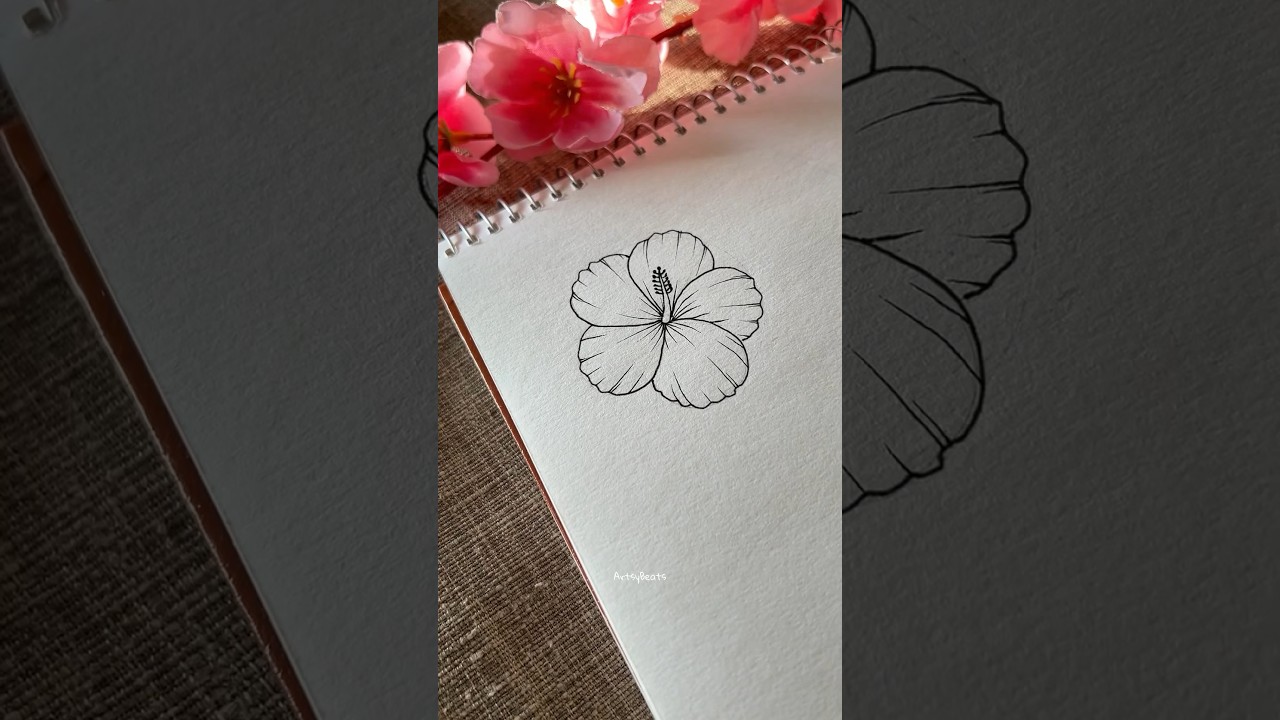 Easy hibiscus flower drawing 🌺✍️ #shortsviral #arttherapy #learnart #stepbystep #drawingtutorial