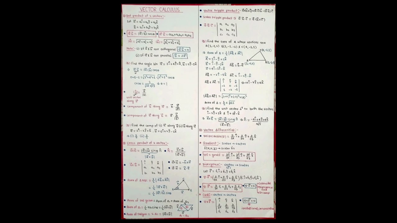 📗VECTOR CALCULUS | Complete Handwritten formula sheet for Class 12 & JEE🚀