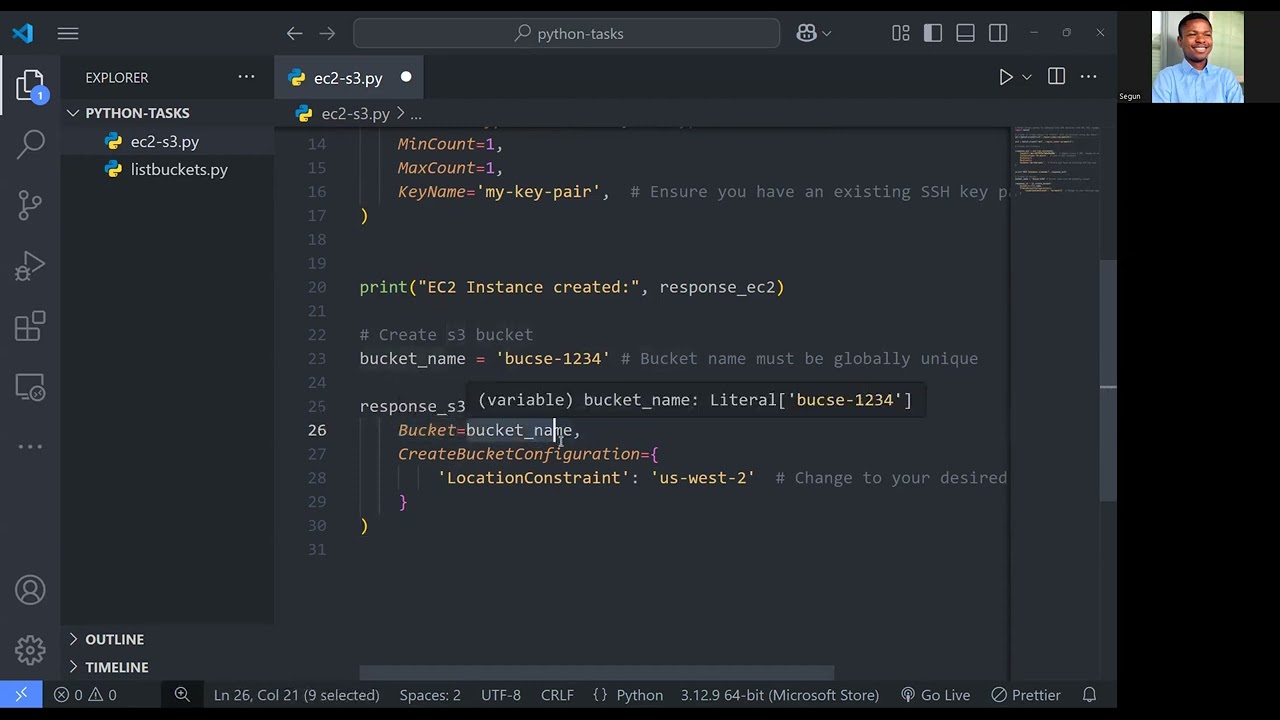 Python script: Automate creation of EC2 instance and S3 bucket in AWS
