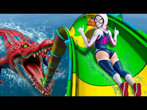GIANT WATER SLIDE in GTA 5! Spider Gwen VS GIANT MACHINES! #GTAV #Waterslidesgta5 #spidergwen